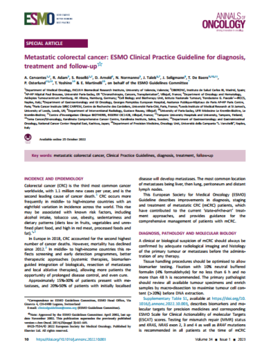 Metastatic colorectal cancer: ESMO Clinical Practice Guideline for ...